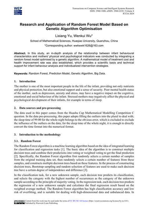 Pdf Research And Application Of Random Forest Model Based On Genetic Algorithm Optimisation