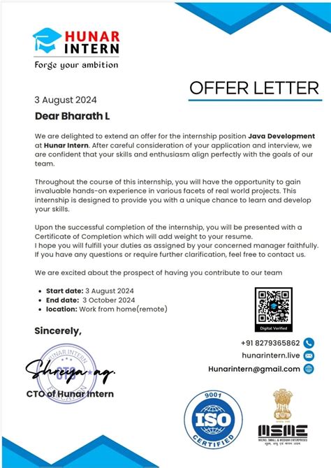starting a new chapter as a java intern at hunar bharath l posted on