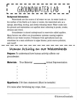Groundwater Lab Watersheds By Science Doodads TpT