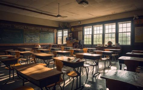 Empty Classroom Sunlit Interior Created By Generative Artificial Intelligence Stock