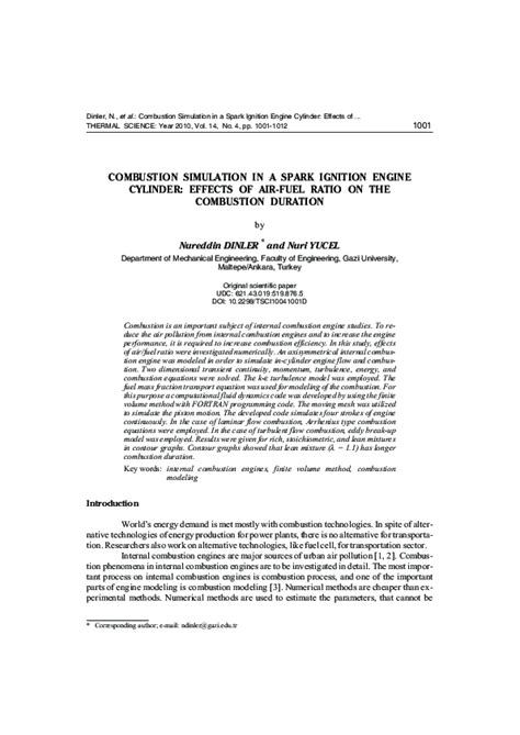 Pdf Combustion Simulation In A Spark Ignition Engine Cylinder