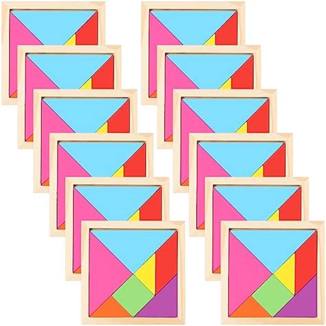 Meooeck 12 Pcs Tangrams Puzzles For Students Party Favors Shape Tangram Puzzle Wooden Tangram