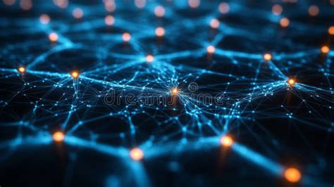 Abstract Digital Network Connection With Glowing Nodes Stock