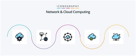 Network And Cloud Computing Line Filled Flat 5 Icon Pack Including