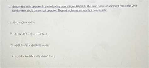 1 identify the main operator in the following