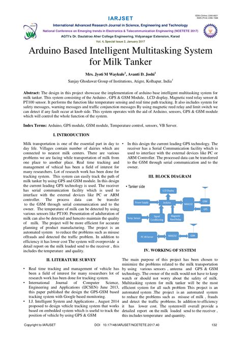Pdf Arduino Based Intelligent Multitasking System For Milk Tanker
