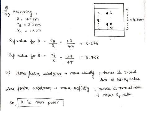 1 calculate the rf values for spots a and b on the tlc plate drawn