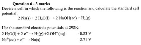 question 6 3 marks devise a cell in which the