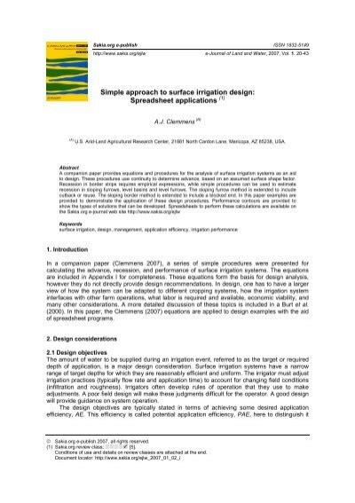 Simple Approach To Surface Irrigation Design Spreadsheet