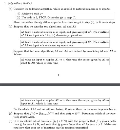 Solved 1 Algorithms Limits A Consider The Following