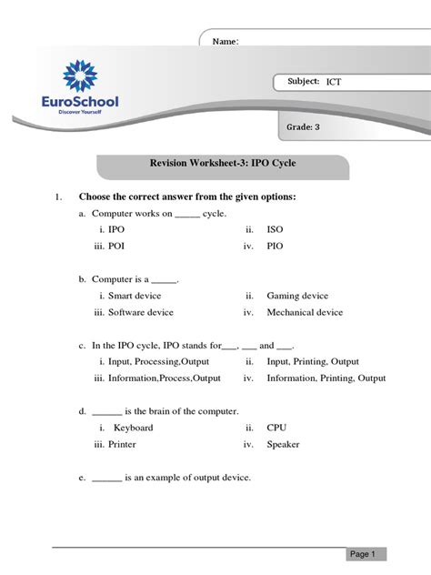 Revision Worksheet 3 Ipo Cycle Name Pdf Input Output Computer Keyboard