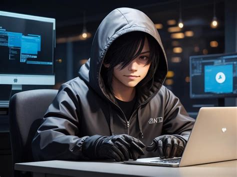 Scammer With Mask And Hood Hacking Security Server Installing Virus To