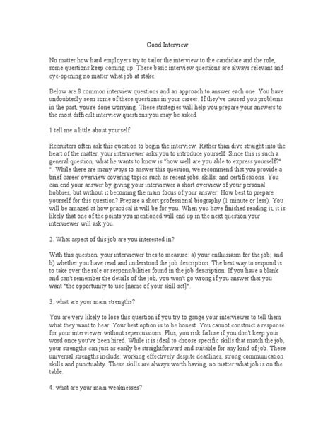 Good Interview Vs Bad Interview 2 Pdf Interview Job Interview