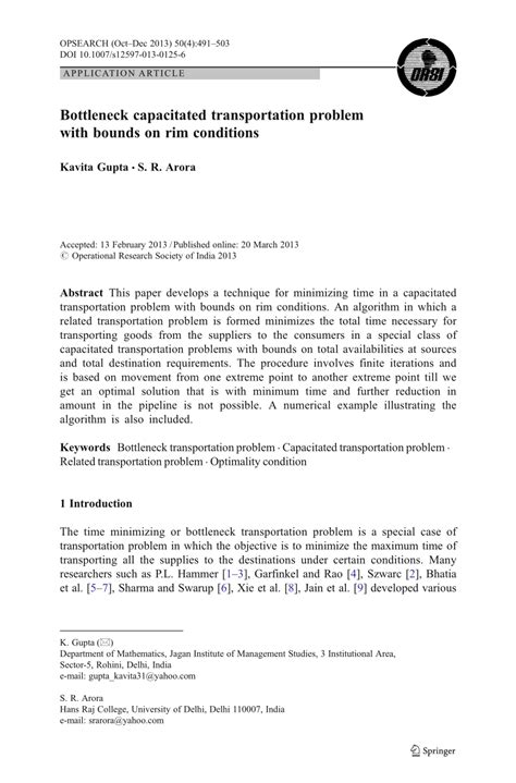 pdf bottleneck capacitated transportation problem with bounds on rim