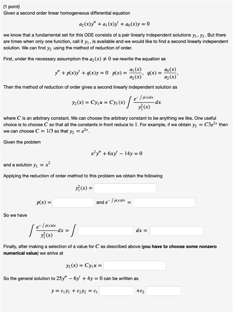 Solved 1 Point Given A Second Order Linear Homogeneous