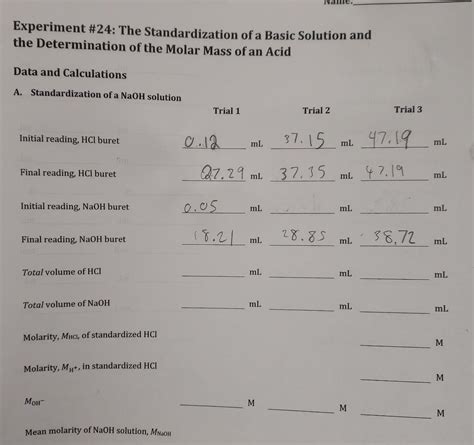 solved experiment 24 the standardization of a basic