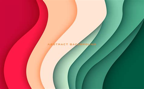 Abstract Colorful Green Red Brown Papercut Wavy Overlap Layers Background Eps10 Vector