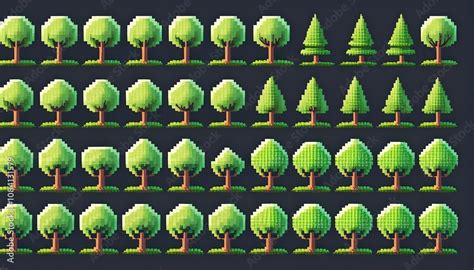 Fotografía Retro Video Game Assets Include Pixelated Tree Sprites And