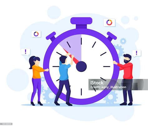 시간 관리 개념 거대한 시계 벡터 일러스트레이션에서 시간을 멈추려는 사람들 개념에 대한 스톡 벡터 아트 및 기타 이미지 개념