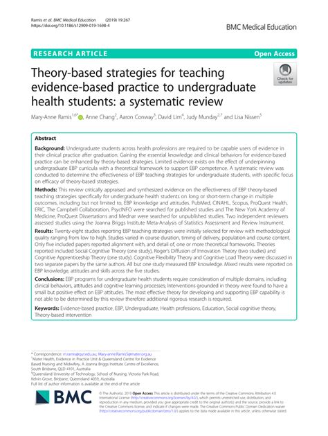 Pdf Theory Based Strategies For Teaching Evidence Based Practice To Undergraduate Health