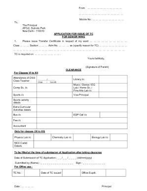 Fillable Online TC APPLICATION FORM SENIOR WING Fax Email Print PdfFiller