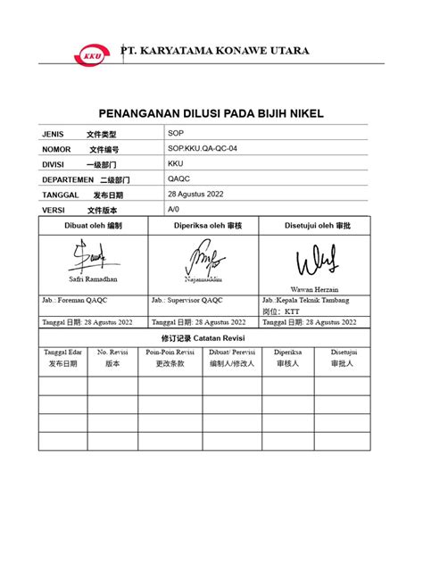 Sop Kkuqa Qc 04 Penanganan Dilusi Pada Bijih Nikel Pdf