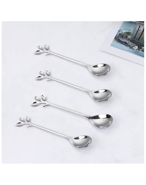나뭇잎디자인 스텐 티스푼 4p세트 미니 커피스푼
