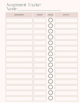 Assignment Tracker By Maura Anderson TPT