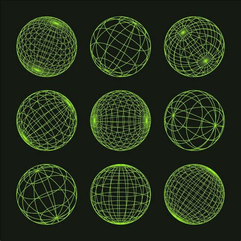 Premium Vector Wireframe Shapes Lined Sphere Perspective Mesh D Grid Low Poly Geometric