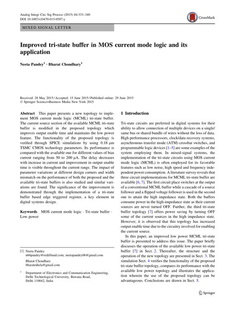 PDF Improved Tri State Buffer In MOS Current Mode Logic And Its Application