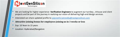 Sai Preethi Reddy On Linkedin Hi All Exciting Opportunity With Nextgensilicon Technologies Pvt