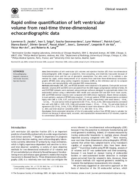 Pdf Rapid Online Quantification Of Left Ventricular Volume From Real Time Three Dimensional