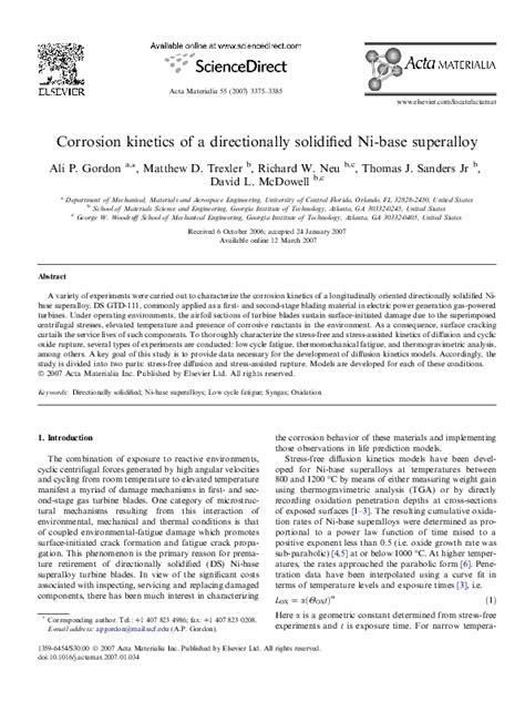 Pdf Corrosion Kinetics Of A Directionally Solidified Ni Base Superalloy