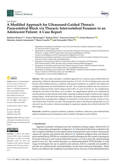 Pdf A Modified Approach For Ultrasound Guided Thoracic Paravertebral