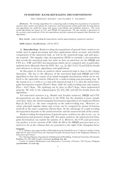 Pdf Symmetric Rank Revealing Decompositions