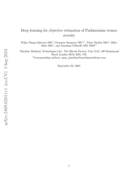 Pdf Deep Learning For Objective Estimation Of Parkinsonian Tremor