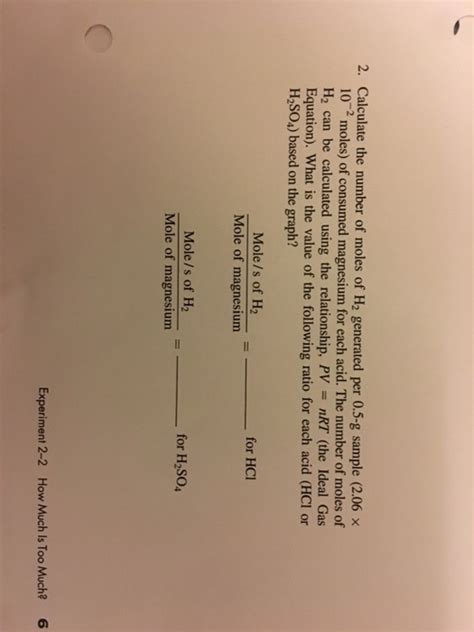 Solved Calculate The Number Of Moles Of H Generated Per Chegg Com