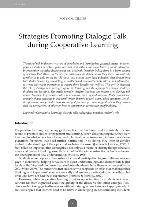 Pdf Strategies Promoting Dialogic Talk During Cooperative Learning Cooperative Learning