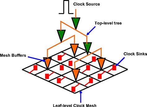 Clock Network With Top Level Tree Driving A Leaf Level Mesh The Clock