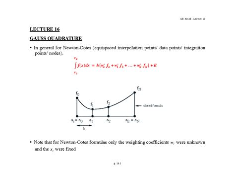 gauss quadrature ce 30125 lecture 16 p 16 lecture 16gauss
