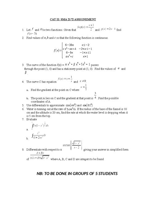 Assignment Cat Ii Calculus Cat Cat Ii Sma 2172 Assignement Let And Be Two Functions Given