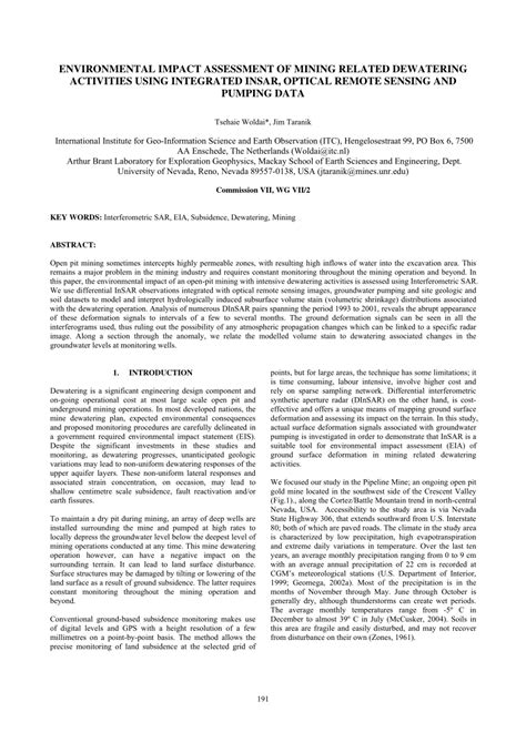 Pdf Environmental Impact Assessment Of Mining Related Dewatering Activities Using Integrated