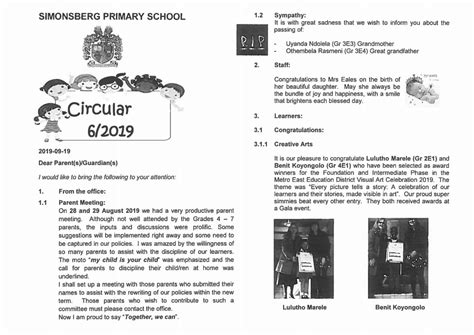 Circular 06 2019 Laerskool Simonsberg Primary School