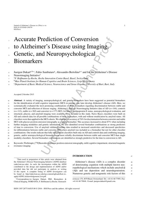 Pdf Accurate Prediction Of Conversion To Alzheimers Disease Using Imaging Genetic And