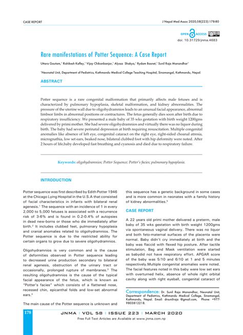 Pdf Rare Manifestations Of Potter Sequence A Case Report