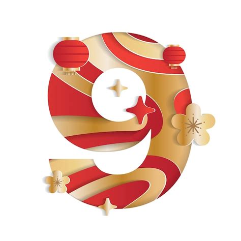 premium vector 9 numeric number chinese new year font letter flower