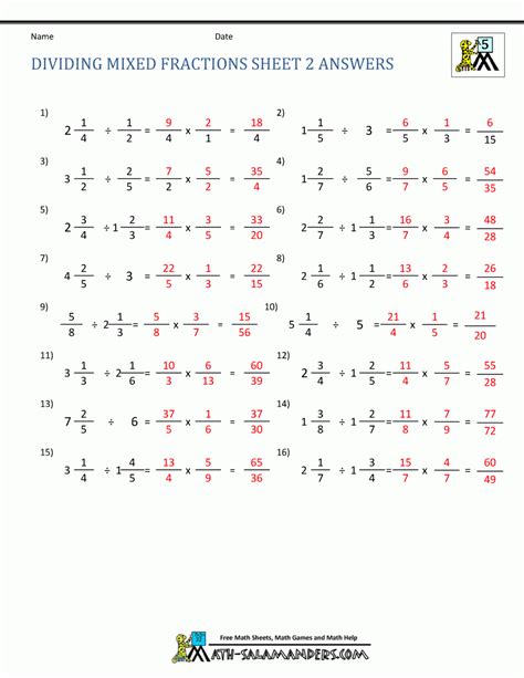 Multiplying And Dividing Fractions Whole Numbers And Mixed Numbers Worksheet