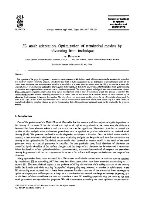 Pdf 3d Mesh Adaptation Optimization Of Tetrahedral Meshes By Advancing Front Technique
