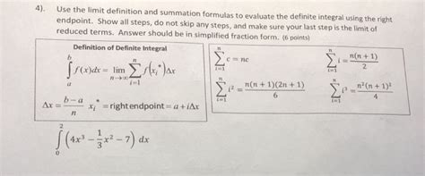 solved 4 use the limit definition and summation formulas