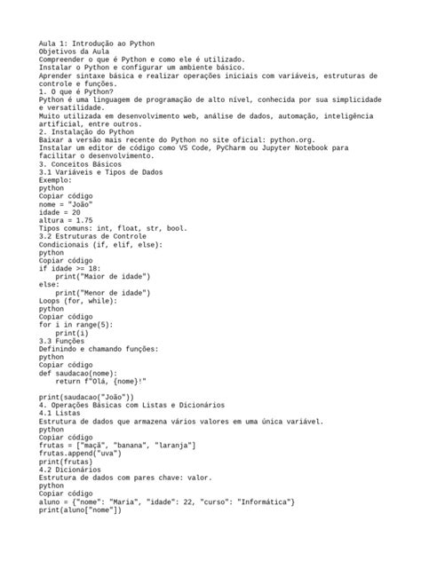 Aula 1 Introdução Ao Python Pdf Computadores